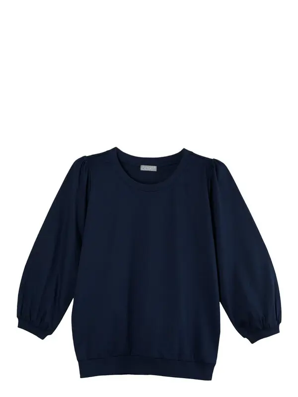 COVE Belle Navy Puffed Sleeve Top - Blue