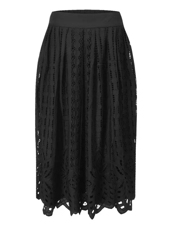 SMART AND JOY Embroidered Cotton Midi Skirt - Black