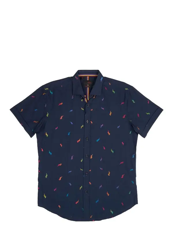 EIGHT X Parrot Punch Foil Short Sleeve Shirt Navy - Blue