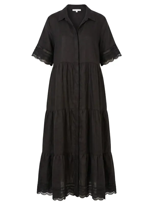 Adrift Clothing Winslow Linen Button-through Dress In Lace - Black