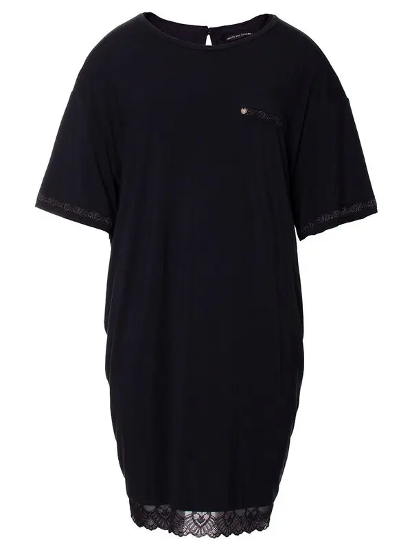 PRETTY YOU Bamboo Lace Tee Dress In Raven - Black