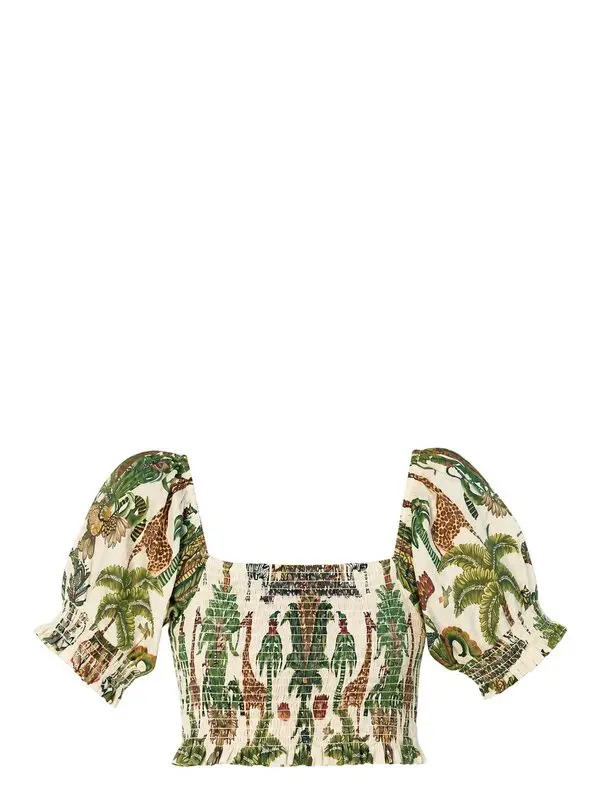 YUMI Cotton Voile Safari Ruched Crop Top - White