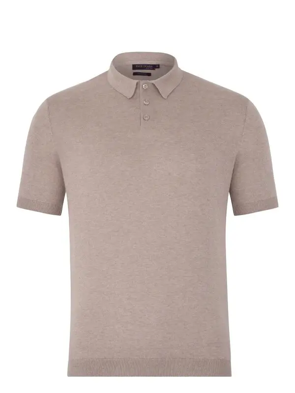 PAUL JAMES KNITWEAR Ultra Fine Cotton Earl Short Sleeve Polo Shirt Fawn - Brown