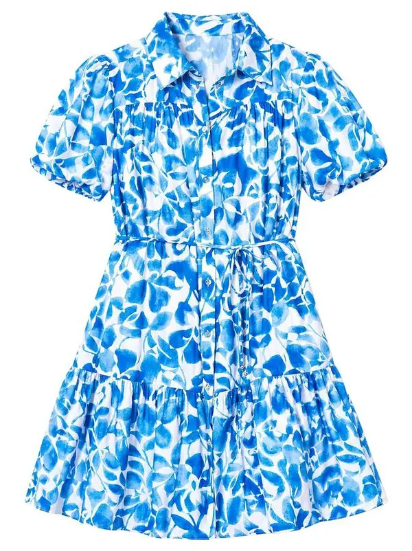 YUMI Floral Print Viscose Relaxed Shirt Dress - Blue