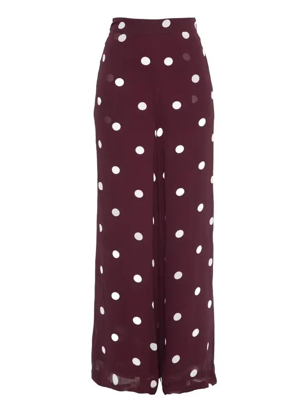 ROSE & NANCY Saphi Burgundy Polka Dot Wide Leg Trouser - Red