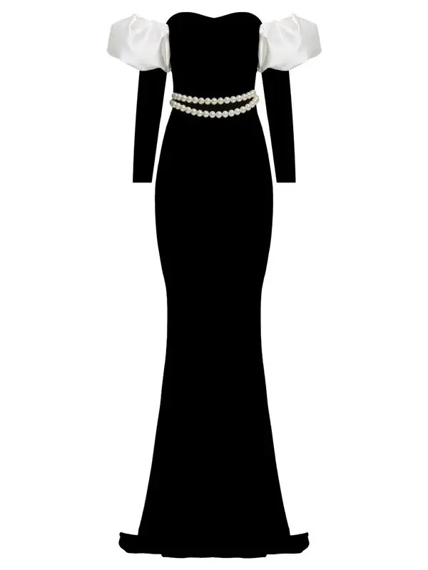 NUR KARAATA Hofburg Long Dress - Black