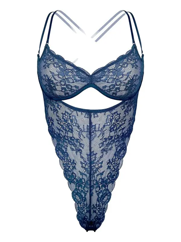MONIQUE MORIN LINGERIE Rush Ouvert Bodysuit Dark Denim - Blue