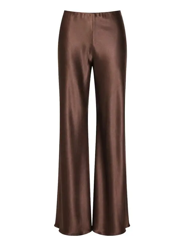 LILY ROU Chocolate Bias-cut Silk Trousers - Brown