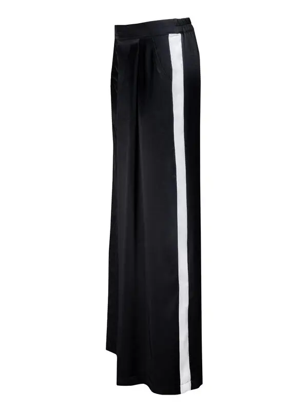 SASHA LA MER Julia Wide-leg Pleated Pants With Contrast Side Stripes - Black