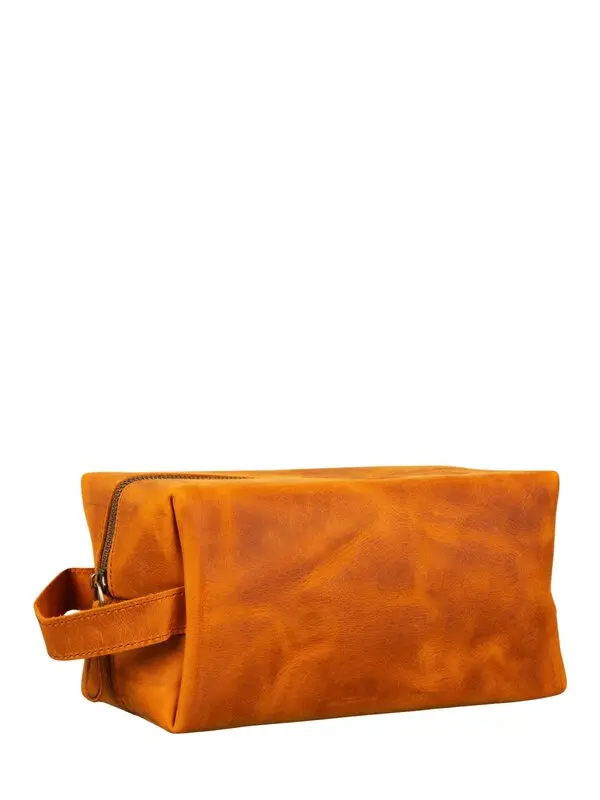 LEATHERE Handmade Leather Makeup Bag Golden-brown Minneapolis - Green