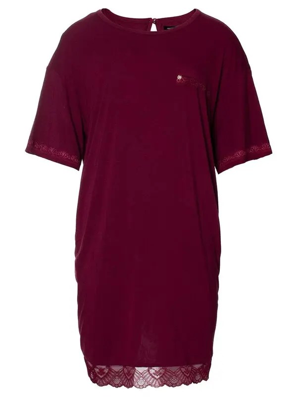 PRETTY YOU Bamboo Lace Tee Dress In Bordeaux - Red