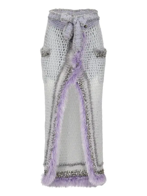 ANDREEVA Grey / Silver Lavender Handmade Knit Skirt - Grey/silver