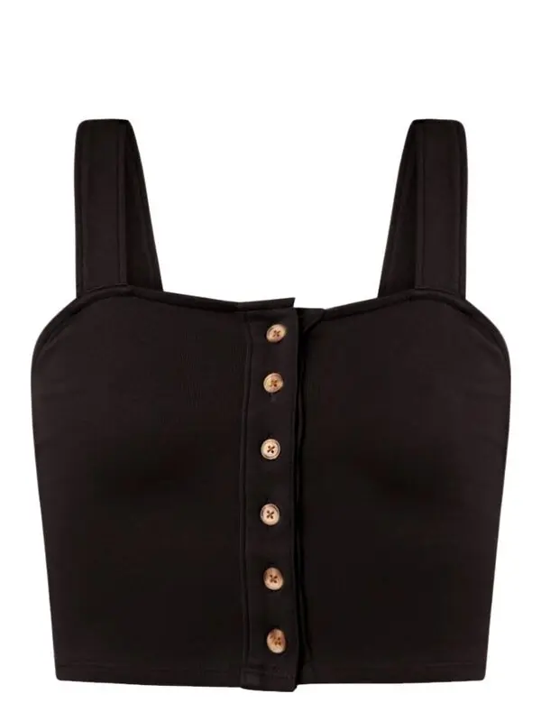 KNOWN SUPPLY Cropped Button Tank Jazz - Black