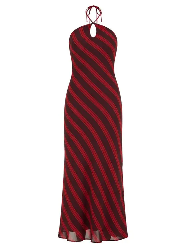 Carmen Says Whispe Striped Burgundy & Long Occasion Dress - Red