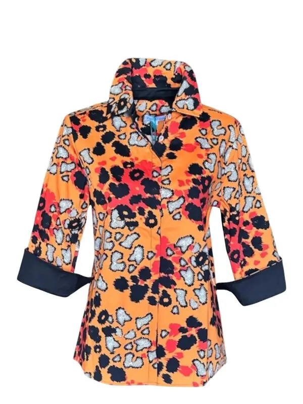 PERLAVERA Black / Orange Nova Exotic Orange Three Quarter Sleeve Length Slim Fit Shirt - Black/orange