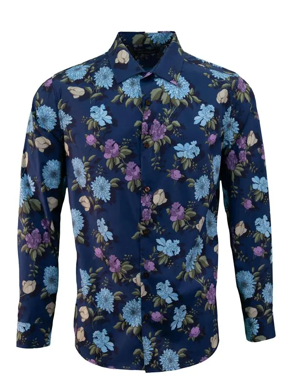 LORDS OF HARLECH Nigel Augustus Floral Shirt Navy - Blue