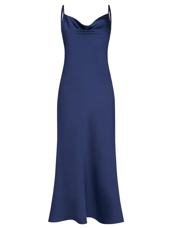 PRETTY ECCENTRIC Aurelia Navy Satin Slip Dress - Blue