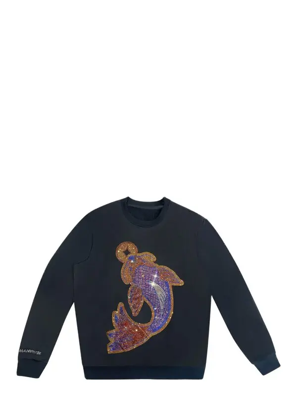 MIRACLES MANIFESTER Koi Fish Lucky Feng Shui Rhinestoned Sweatshirt - Black