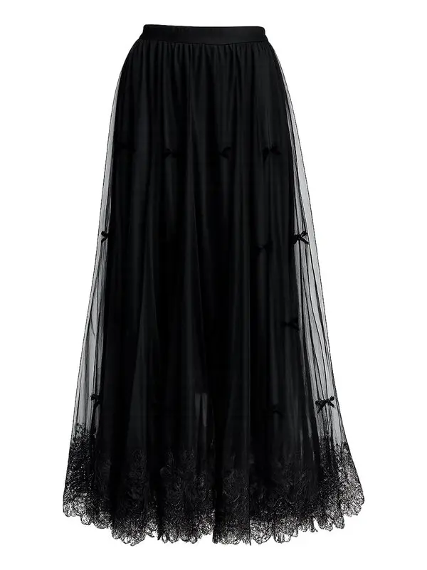 TANTRA SPAIN SL Midi Tulle Skirt With Lace At The Bottom And Bow Details - Black