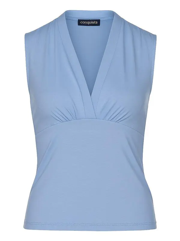 CONQUISTA Bell Sleeveless V-neck Fitted Top – Soft Viscose-blend Fabric - Blue
