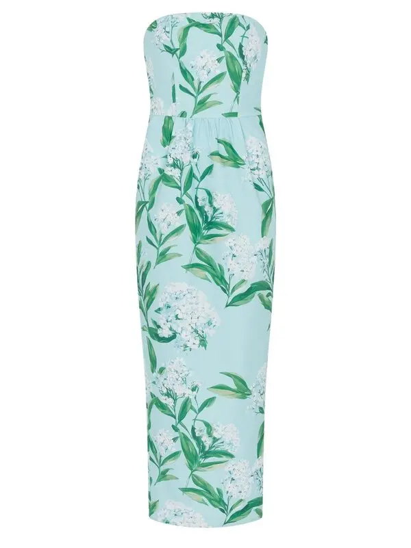 SOUR FIGS Blue / Green White Lilac Blossom Strapless Dress In Sky Mist Blue - Blue/green