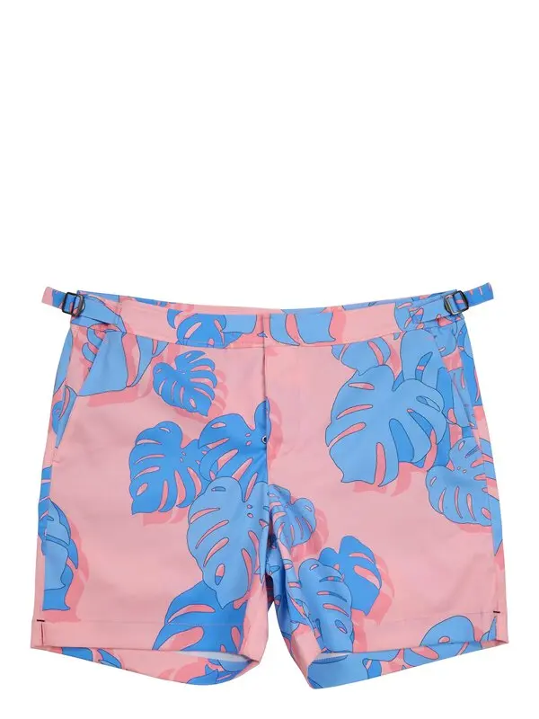 LORDS OF HARLECH Pool Monstera Floral Coral Tailored Swim Short - Pink