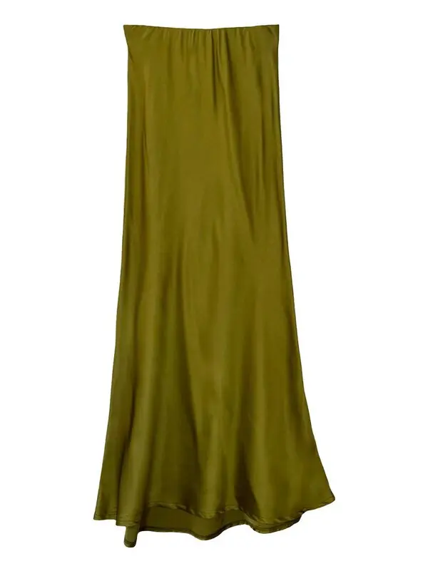 L2R THE LABEL Chartreuse Satin Amal Slip Skirt - Green