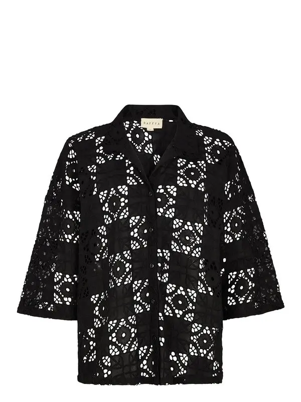 RAFFYA Shelli Broderie Anglaise Shirt - Black