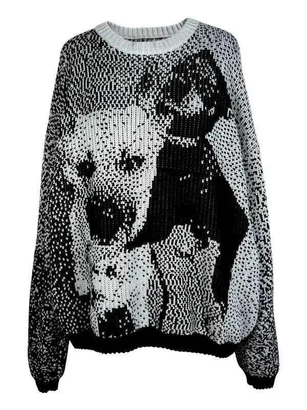 CCY CURRENCY Jacquard Knit Dog Motif Sweater - Blue/black