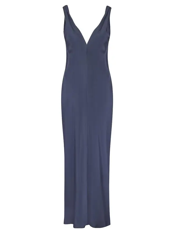 THE SUMMER EDIT Alice Silk Slip Dress Navy - Blue