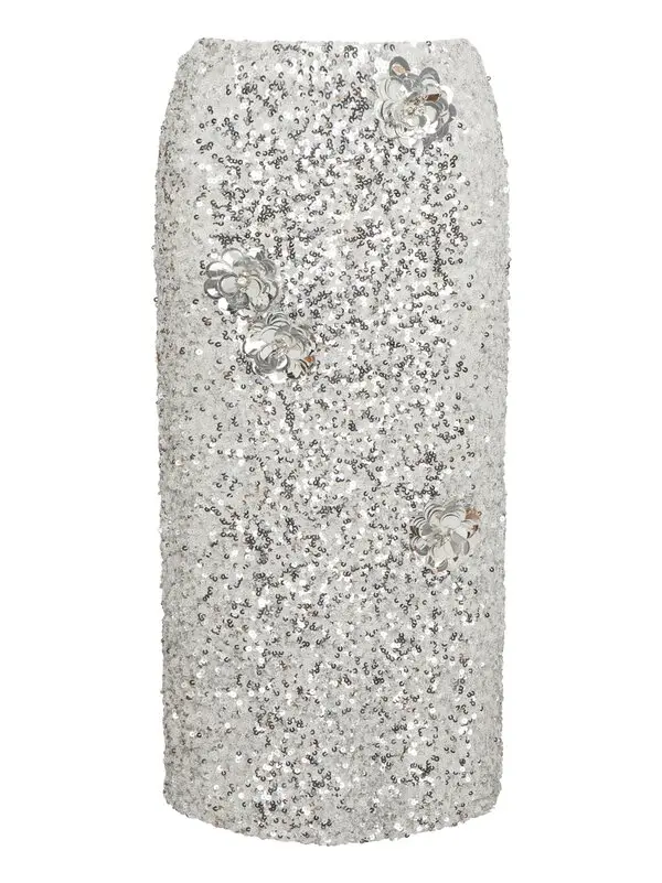 SOUR FIGS Floral Embellished Sequin Skirt - Silver