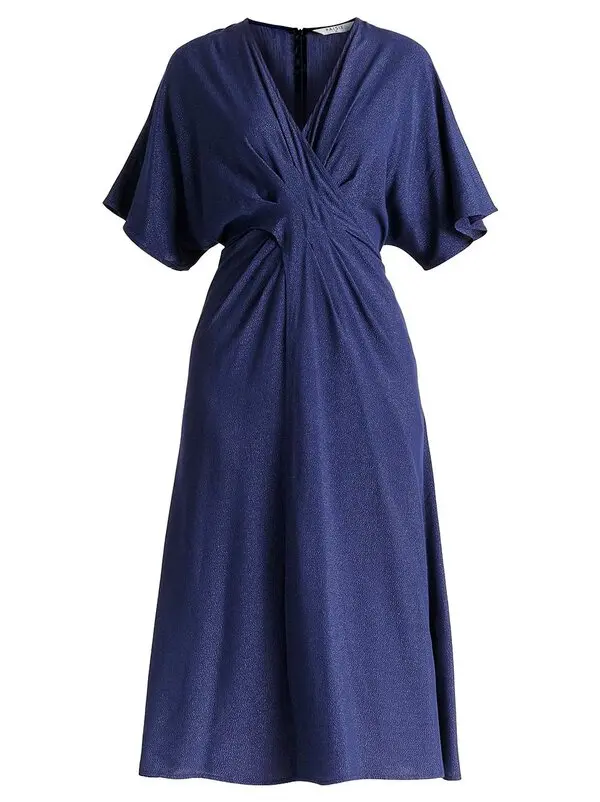 PAISIE Sparkled Midi Wrap Dress With Pleated Details In Navy - Blue