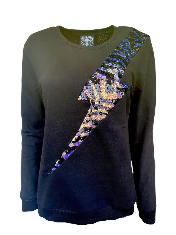 ANY OLD IRON Iridescent Zebra Reversible Sequin Lightning Sweatshirt - Black