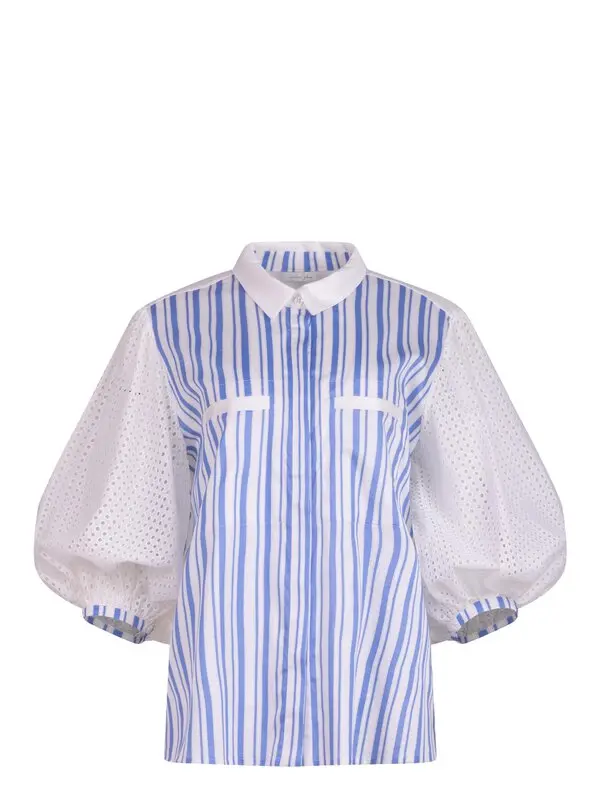 HELENE GALWAS Blue / White Flora Blue And White Striped Blouse - Blue/white
