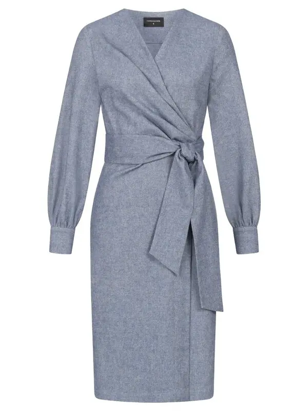 MARIANNA DÉRI Herringbone Wrap Dress - Blue
