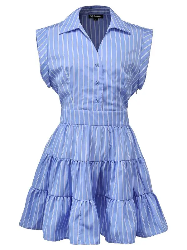 SMART AND JOY Striped Tiered Panels Mini Shirt Dress - Blue