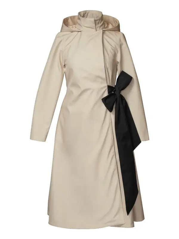 RAINSISTERS Neutrals Beige Coat In A-line Cut With A Bow: Desirable Bow - Brown