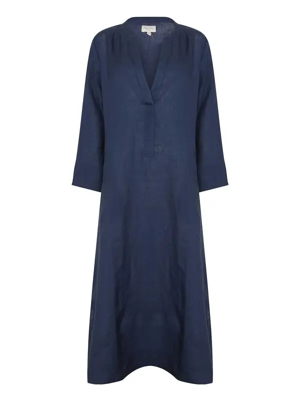 NOLOGO-CHIC Plain Dyed Kaftan Linen Navy - Blue