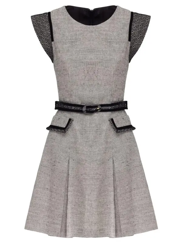 GEORGETTE Belted Mini Dress - Grey