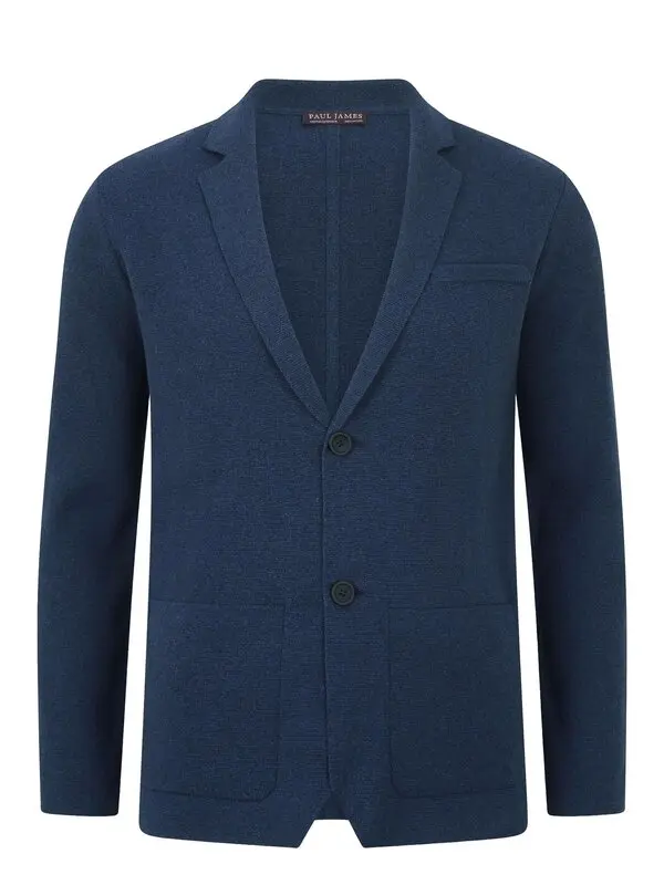 PAUL JAMES KNITWEAR Lightweight Jaspe Cotton Albert Knitted Blazer Jaspe - Blue