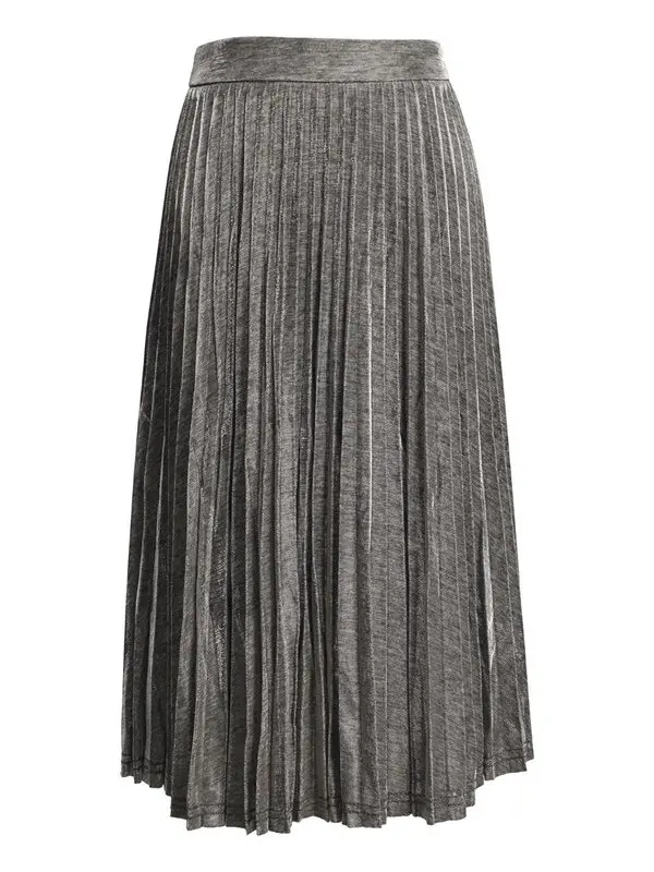 SMART AND JOY Knee Length Shiny Pleated Skirt - Grey