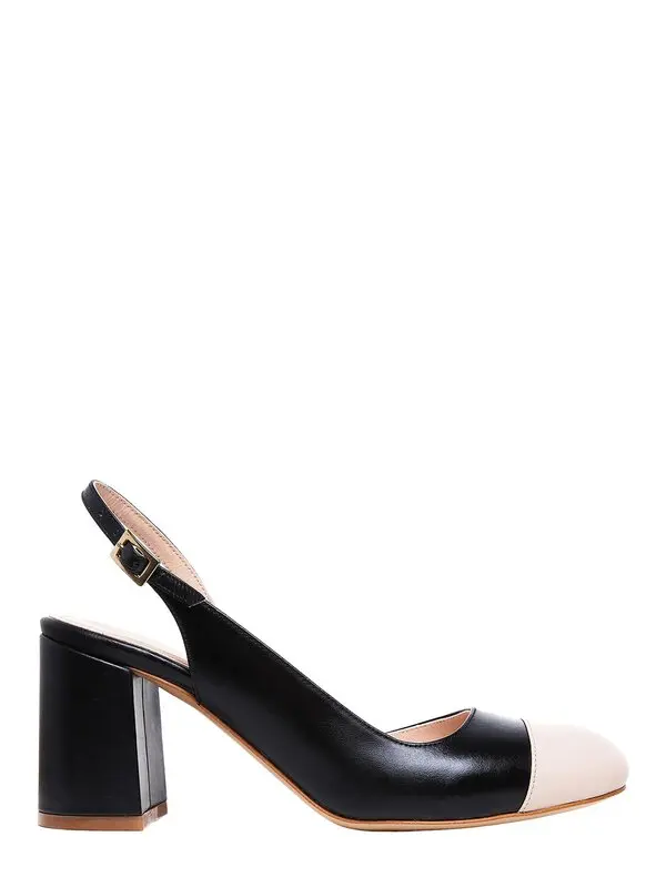 GINISSIMA Coco Slingback Shoes With Block Heel - Black