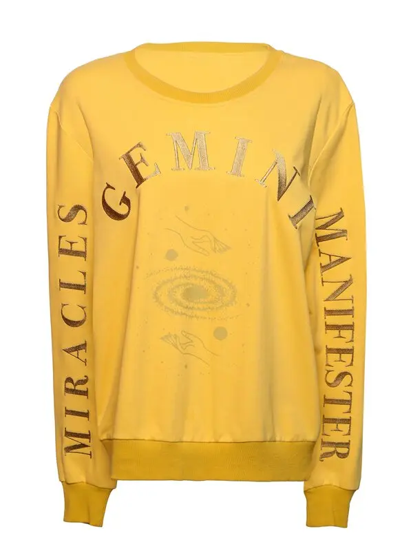 MIRACLES MANIFESTER Oversized Embroidered Gemini Sign Sweatshirt - Orange