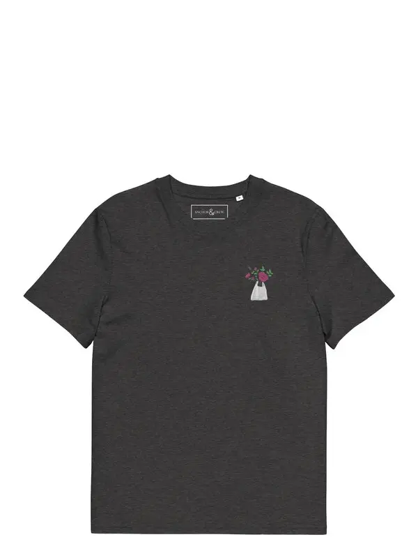 ANCHOR & CREW Heather Peony Garden Dystopia Organic Cotton Embroidered T-shirt - Black