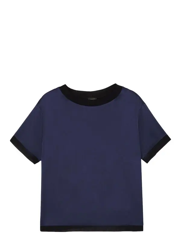 THE SUMMER EDIT Cloe Silk T-shirt Navy - Blue