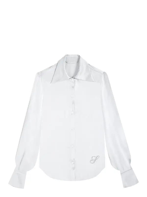 SILKINC Wide Collar Silk Shirt - White
