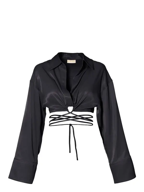 AGGI BY HALEWSKI Lauren Glossy Blouse - Black