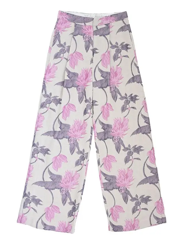 MANUELA CABRALES Floral Print Wide Leg Trousers - Grey