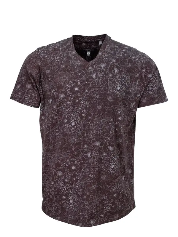 LORDS OF HARLECH Black / Grey Maze Outline Floral V-neck Tee Black - Black/grey