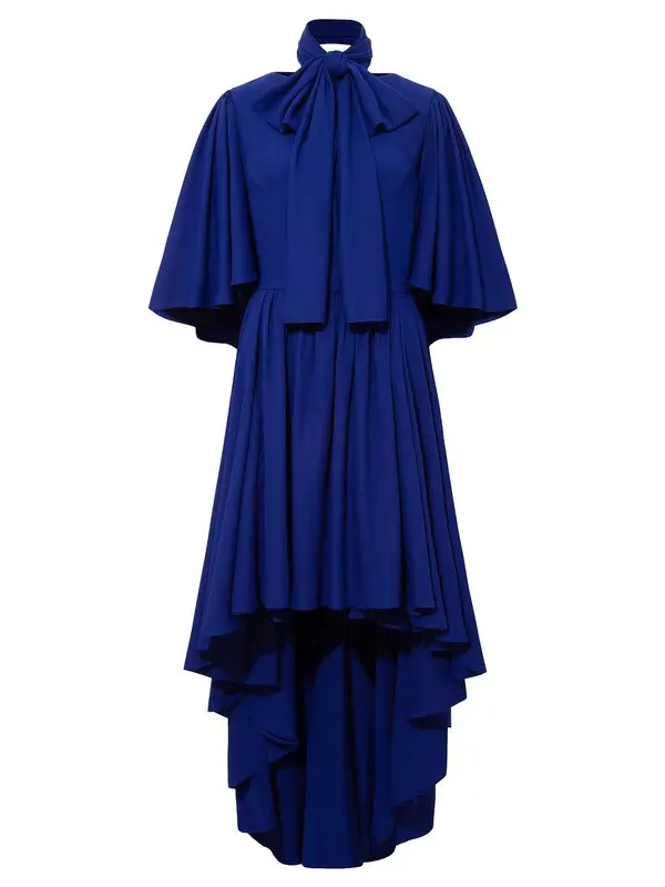 FEMPONIQ Bow Tie Neck Cape Sleeve Maxi Dress Night - Blue